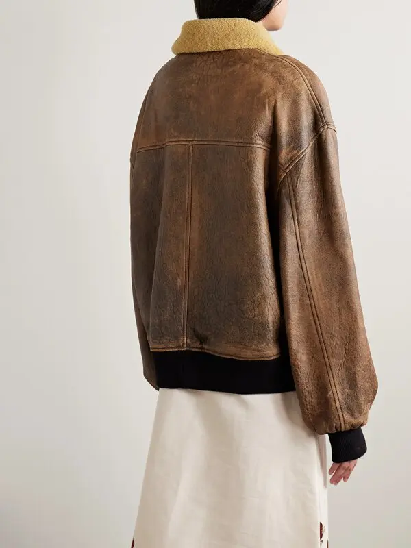 Khaite Sandor Shearling-trimmed Leather Jacket - Brown