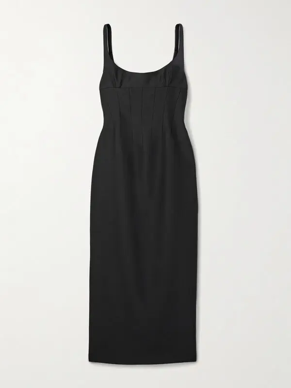 Khaite Lotte Wool And Silk-blend Midi Dress - Black