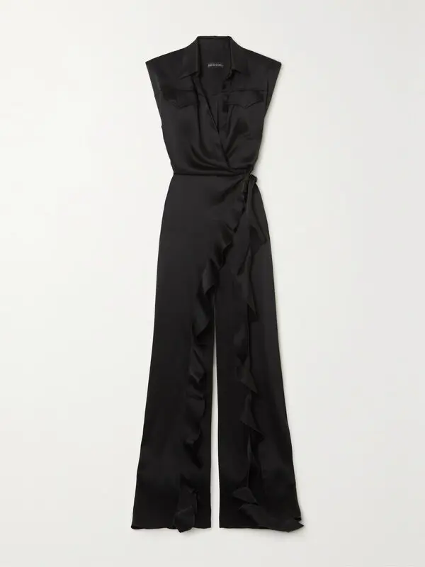 David Koma Ruffled Satin Wrap Gown