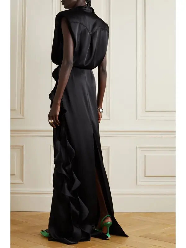 David Koma Ruffled Satin Wrap Gown