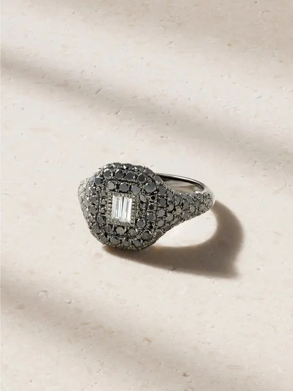 Shay 18-karat Gold Diamond Signet Ring - Black