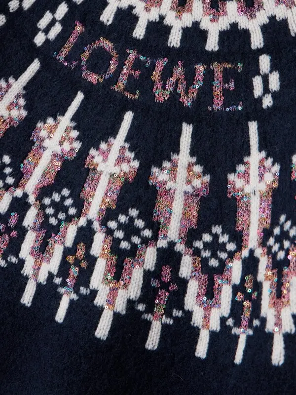 Loewe Sequin-embellished Fair Isle Wool-blend Sweater - Blue