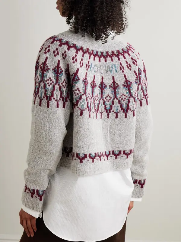 Loewe Sequin-embellished Fair Isle Wool-blend Cardigan