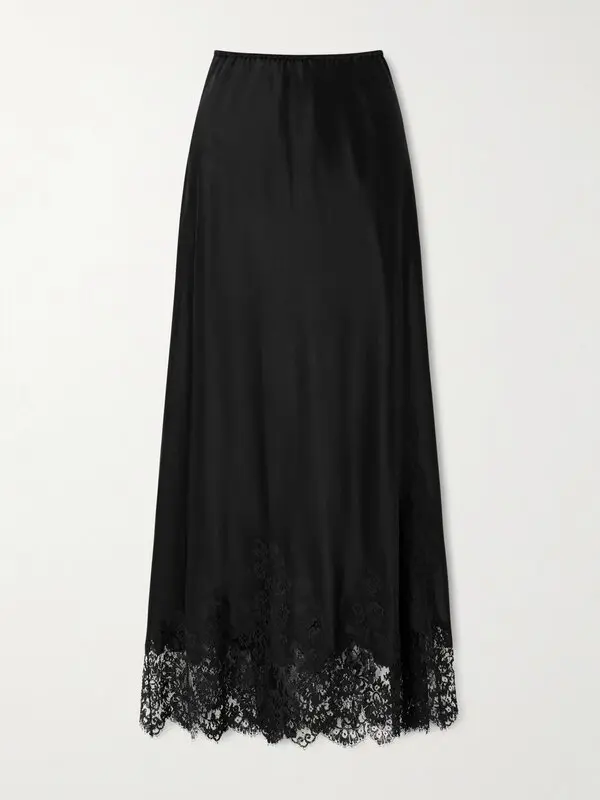 Carine Gilson Lace-trimmed Silk-satin Midi Skirt