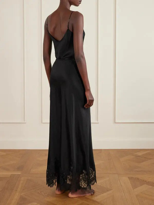 Carine Gilson Lace-trimmed Silk-satin Midi Skirt