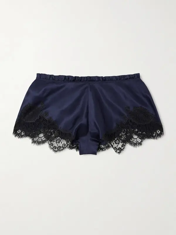 Carine Gilson Lace-trimmed Silk-satin Shorts - Blue