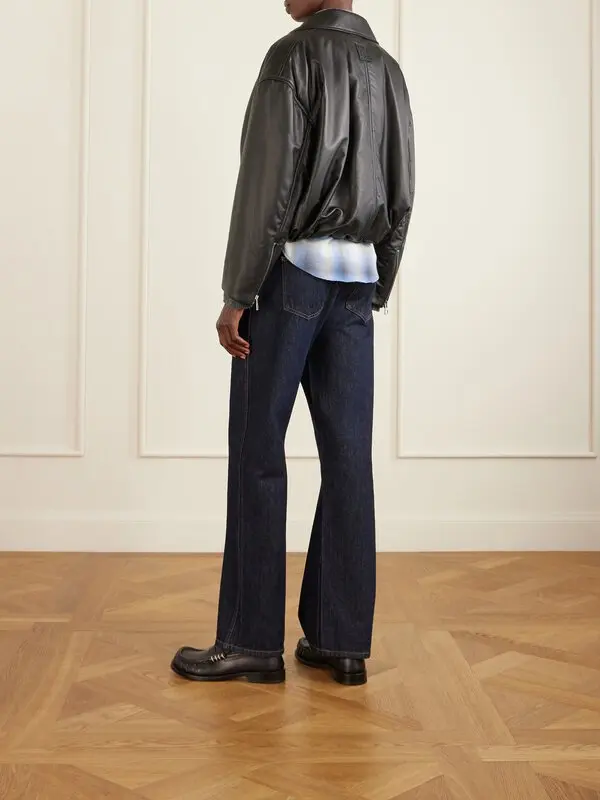 Loewe Cropped Buckled Leather Biker Jacket - Black