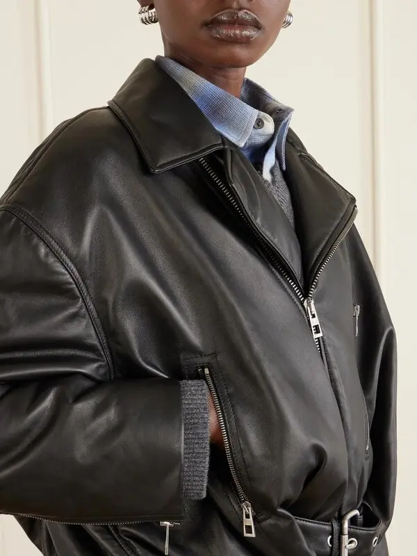 Loewe Cropped Buckled Leather Biker Jacket - Black