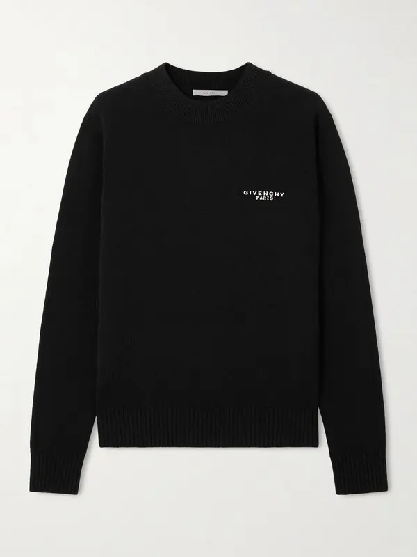 Givenchy Embroidered Wool And Cashmere-blend Sweater - Black