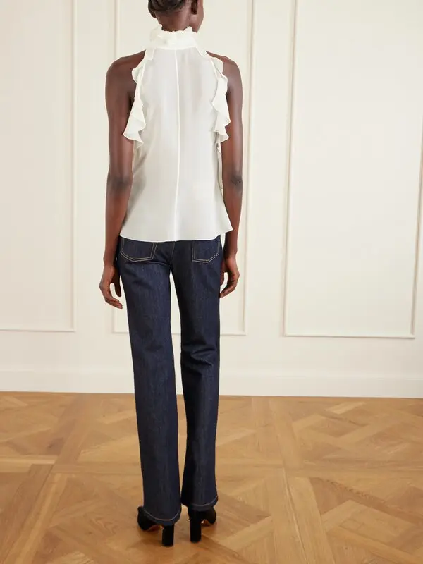 Alexander McQueen Ruffled Silk-georgette Top - Neutrals