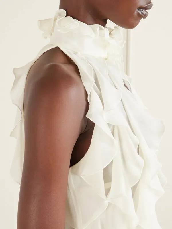 Alexander McQueen Ruffled Silk-georgette Top - Neutrals