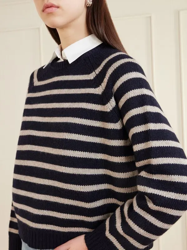 ALLUDE Striped Wool And Cashmere-blend Sweater
