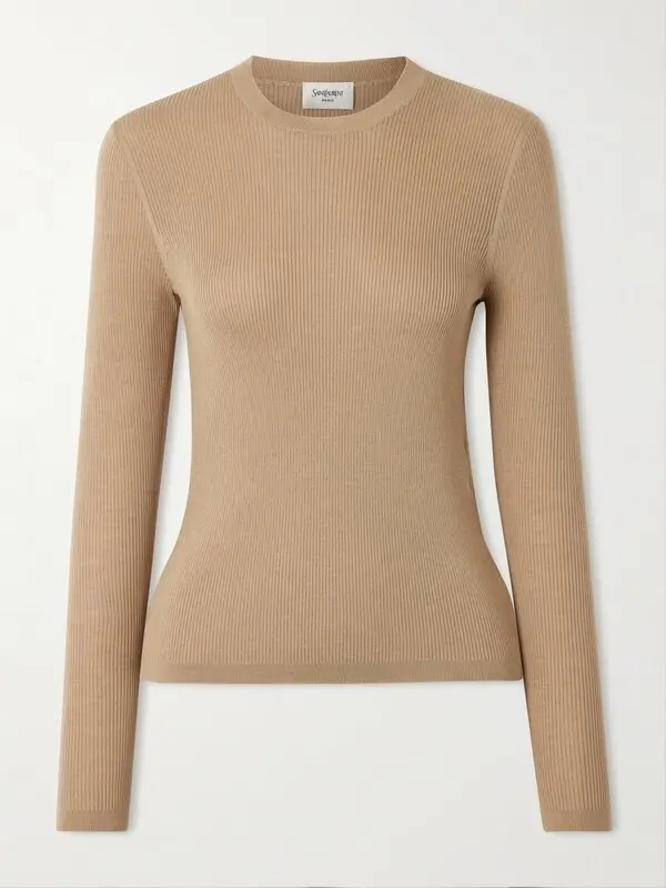 Saint Laurent Ribbed-knit Wool, Cashmere, And Silk-blend Top