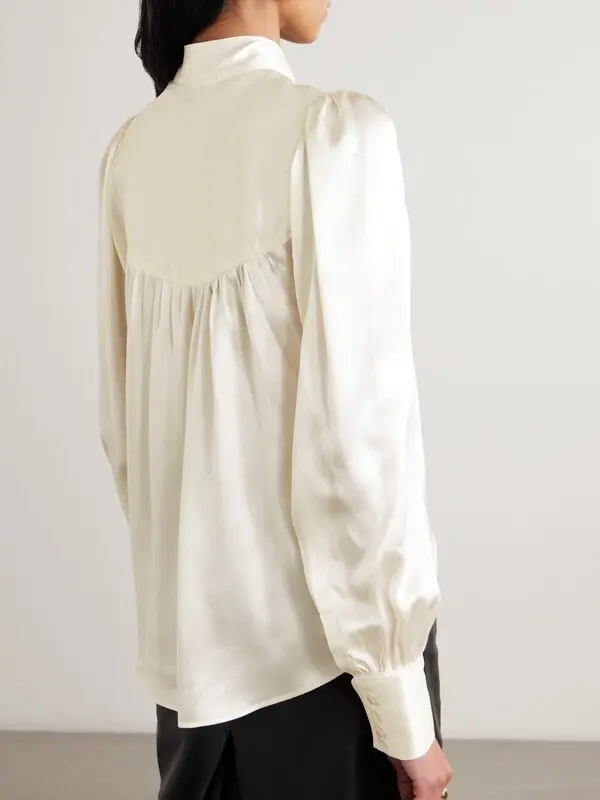 Maison Mayle Val D'isere Gathered Silk-charmeuse Blouse