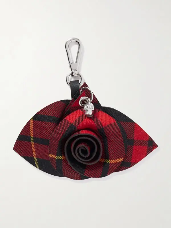Alexander McQueen Silver-tone Checked Jacquard Bag Charm - Red