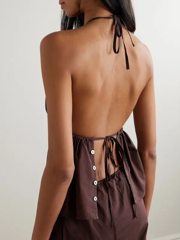 DEIJI STUDIOS Organic Cotton-poplin Halterneck Top - Brown