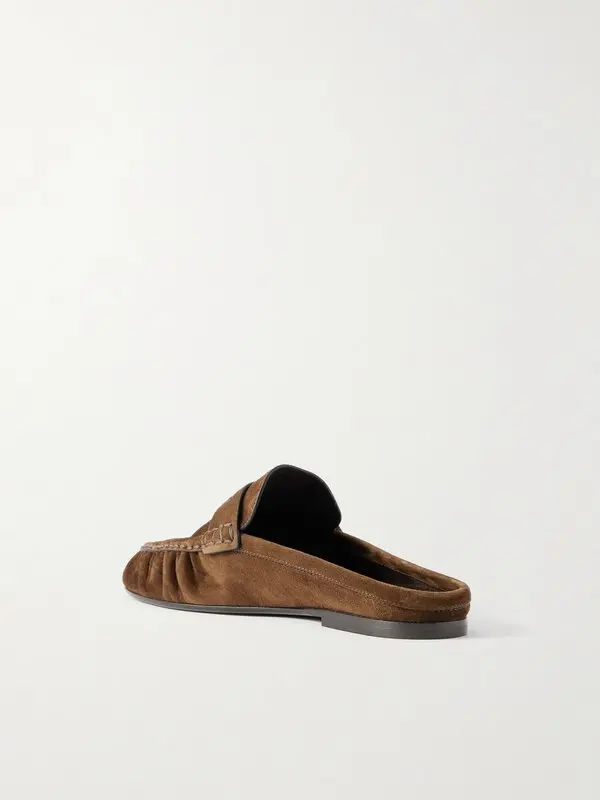 Saint Laurent Le Loafer Suede Slippers - Brown