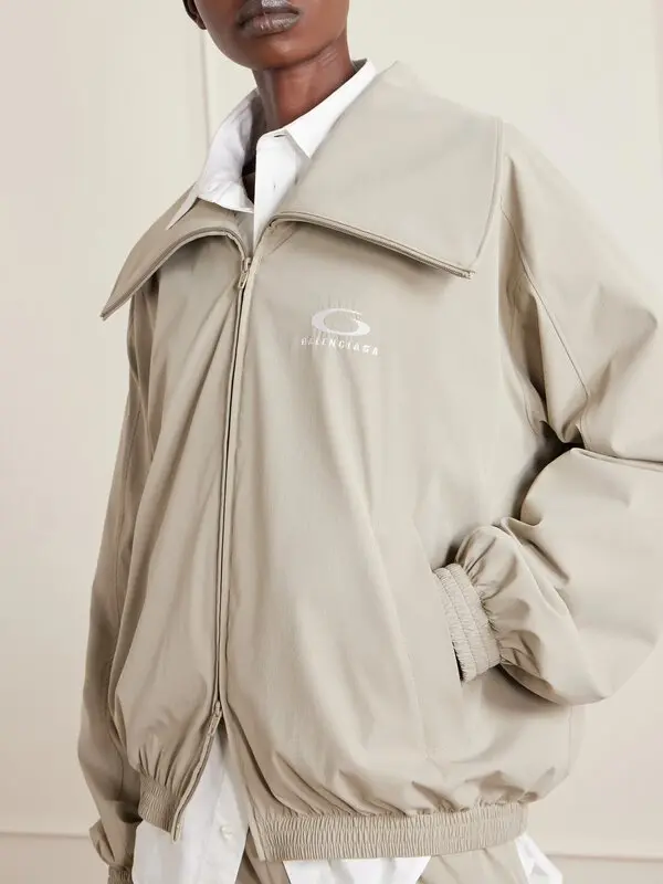 Balenciaga Oversized Embroidered Shell Track Jacket - Neutrals
