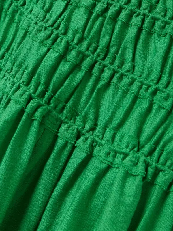 Tory Burch Ruffled Smocked Lyocell-blend Midi Skirt - Green