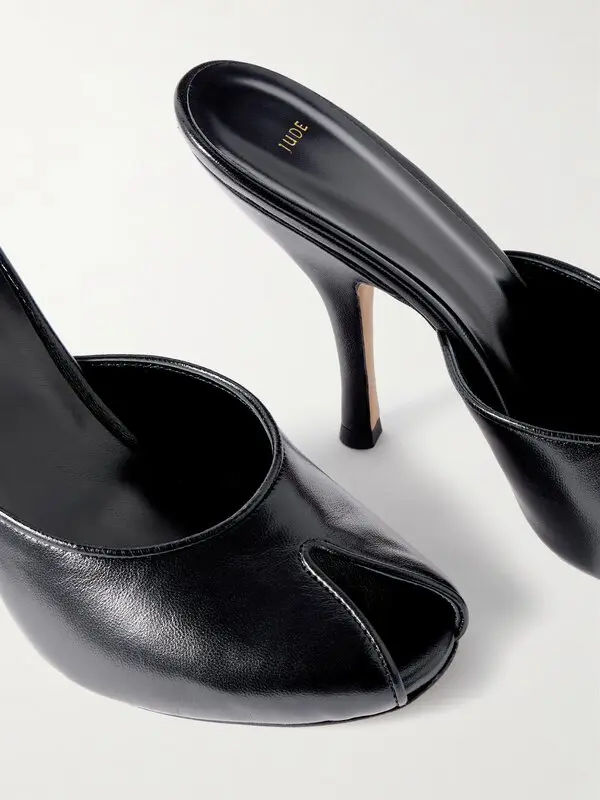 JUDE Date Cutout Leather Mules - Black