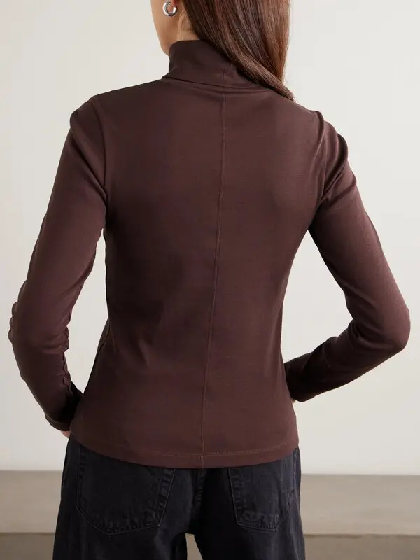 FLORE FLORE Dinah Ribbed Organic Cotton-jersey Turtleneck Top - Brown