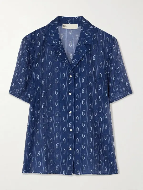 Tory Burch Printed Cotton And Silk-blend Shirt