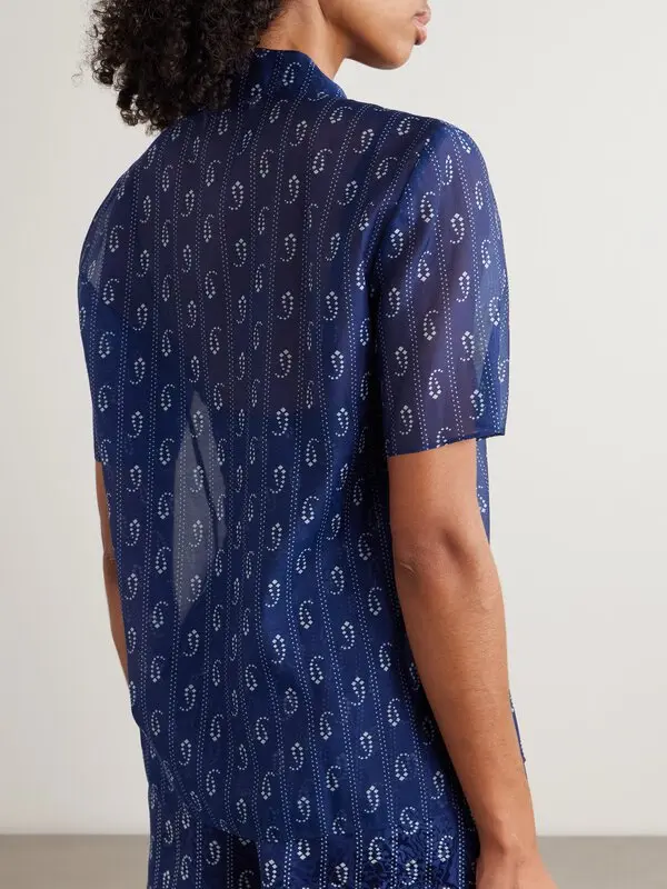 Tory Burch Printed Cotton And Silk-blend Shirt