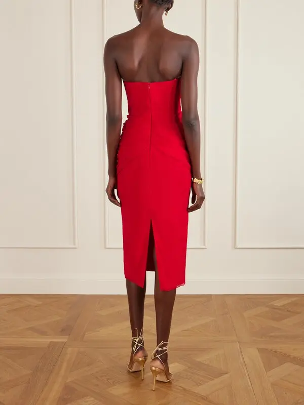 Carolina Herrera Strapless Draped Silk-chiffon Midi Dress - Red