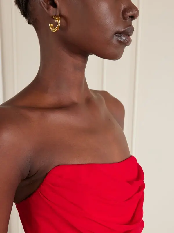 Carolina Herrera Strapless Draped Silk-chiffon Midi Dress - Red