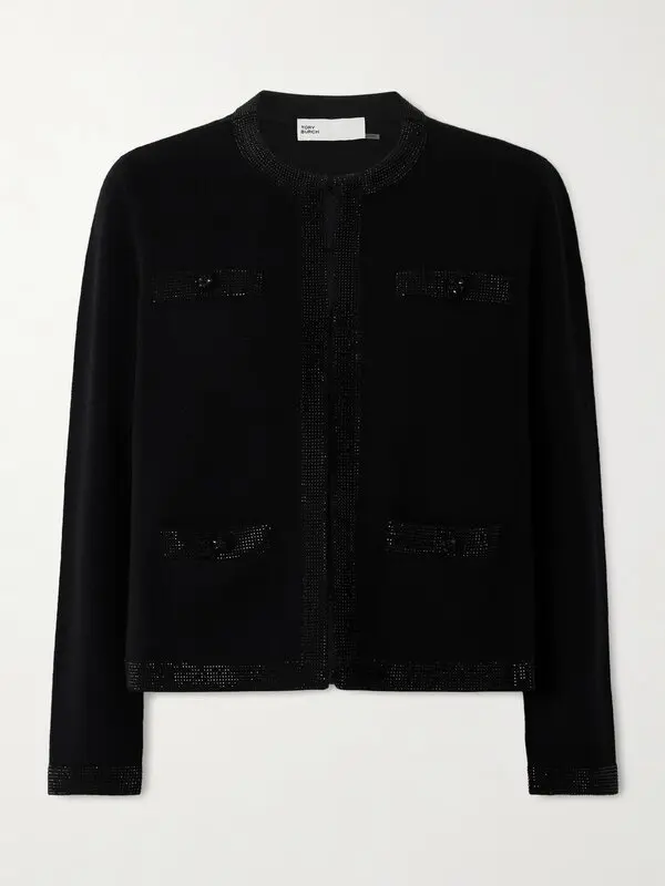 Tory Burch Kendra Crystal-embellished Wool-blend Cardigan