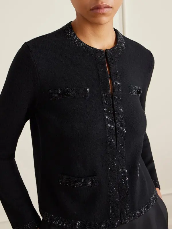 Tory Burch Kendra Crystal-embellished Wool-blend Cardigan
