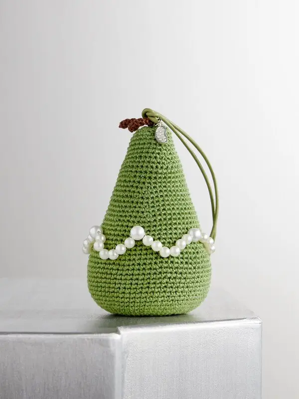 GOHAR WORLD Pear Embellished Crocheted Cotton Ornament - Green