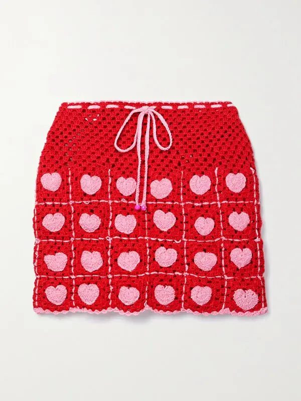 ALIX PINHO Crocheted Cotton Mini Skirt - Red