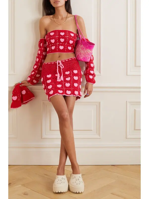 ALIX PINHO Crocheted Cotton Mini Skirt