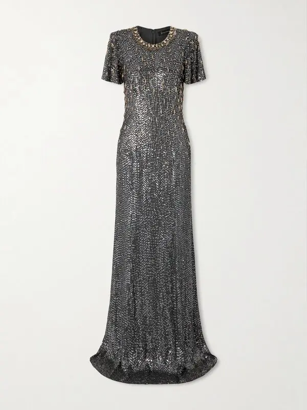 Jenny Packham Serenity Crystal-embellished Sequined Gown
