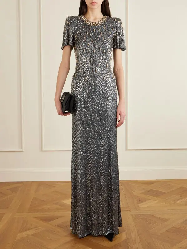 Jenny Packham Serenity Crystal-embellished Sequined Gown