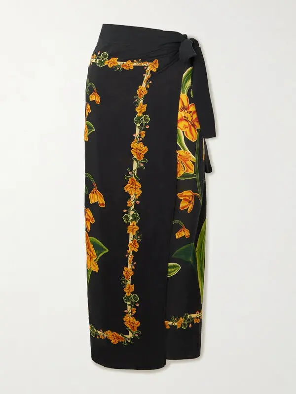Agua Bendita Lavanda Cordillera Floral-print Cotton And Silk-blend Voile Pareo - Multi