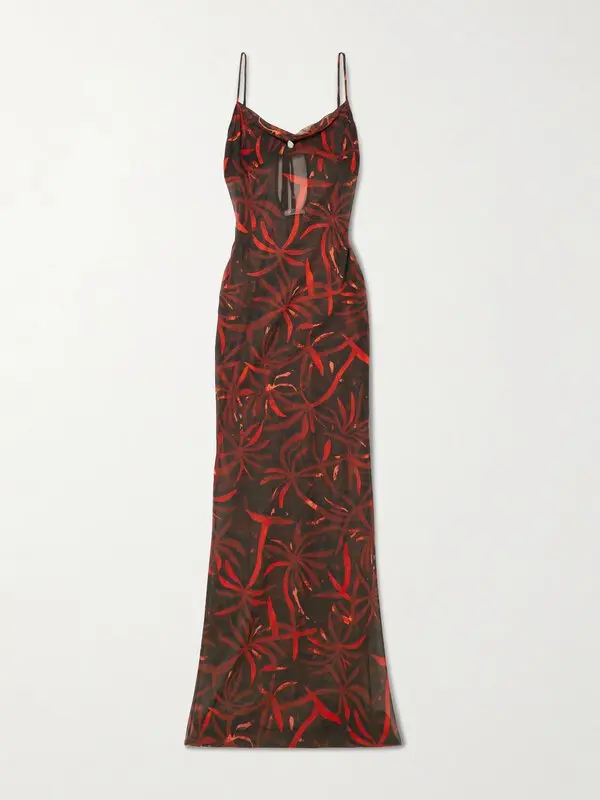 SARA CRISTINA Palm Pearl-embellished Recycled Silk-georgette Coverup - Red