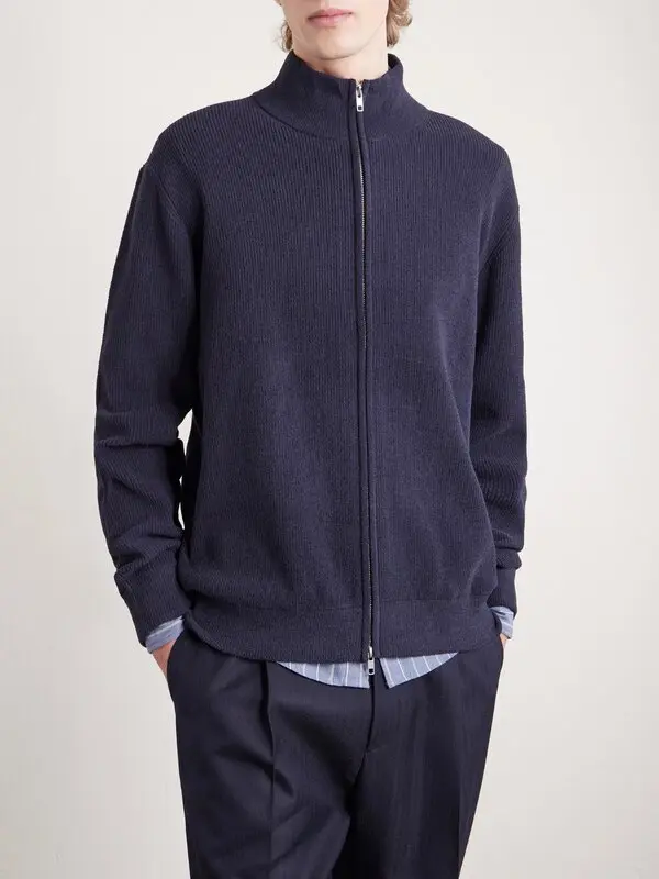 Nn07 Danny 6429 Ribbed Bouclé Zip-up Cardigan - Blue