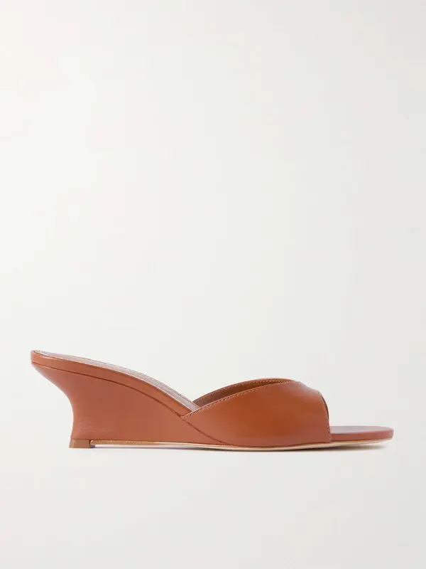 Staud Brigitte Leather Wedge Mules - Tan