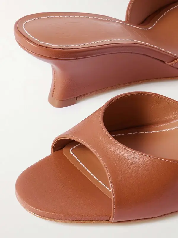 Staud Brigitte Leather Wedge Mules - Tan