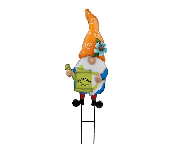NORTHLIGHT Welcome Friends Gnome Garden Stake 2 2' Orange - One-color