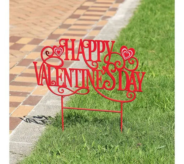 GLITZHOME 23.25'h Metal Happy Valentine's Day G Arden Stake - One-color