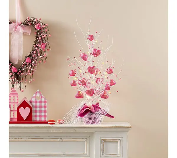 GLITZHOME 21'h Lighted Valentine's Pink Heart T Able Tree - One-color