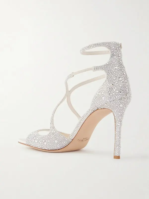 JIMMY CHOO Azia 95 Crystal-embellished Satin Sandals - Silver
