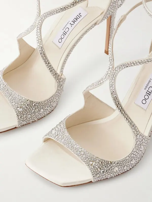 JIMMY CHOO Azia 95 Crystal-embellished Satin Sandals - Silver