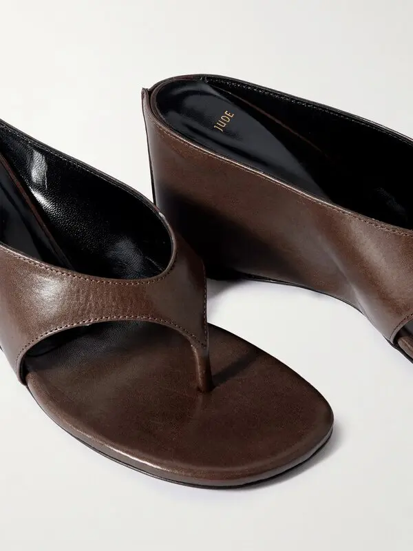 JUDE Yaga Leather Wedge Sandals - Brown