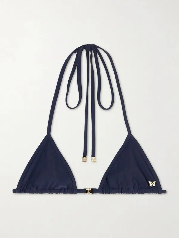 Kiki De Montparnasse Coeur Embellished Triangle Halterneck Bikini Top - Blue