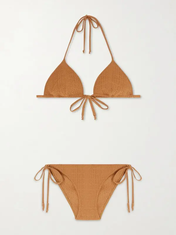Lisa Marie Fernandez Seersucker Triangle Bikini - Brown