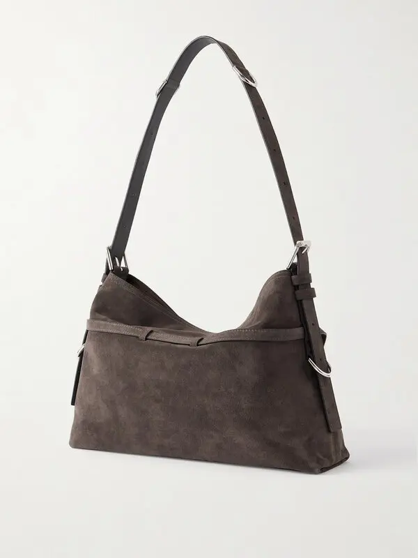 Givenchy Voyou Medium Buckled Suede Shoulder Bag - Gray